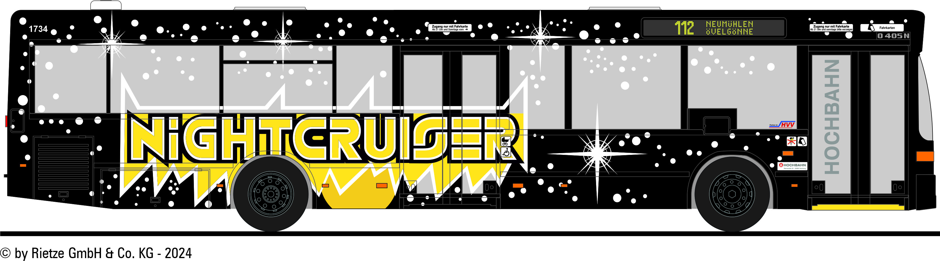 Rietze MB O 405 N2 " Hamburger Hochbahn Nightcruiser (gelbe Schrift ...